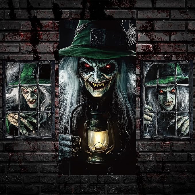 Amazon.com: 3Pcs Halloween Witch Window Door Covers Decorations Scary ...