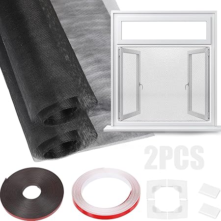 Sasylvia 2 Magnetic Window Screen Kit Fiberglass Adjustable DIY Window ...