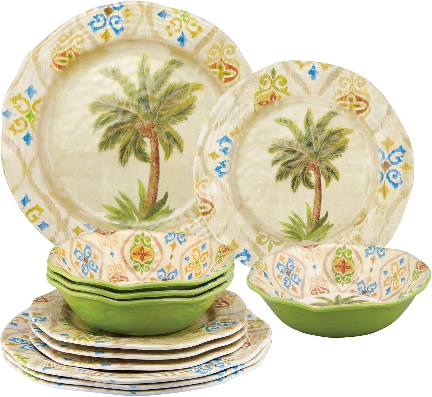 Amazon.com | UPware 12-Piece Ikat Palm Melamine Dinnerware Set ...