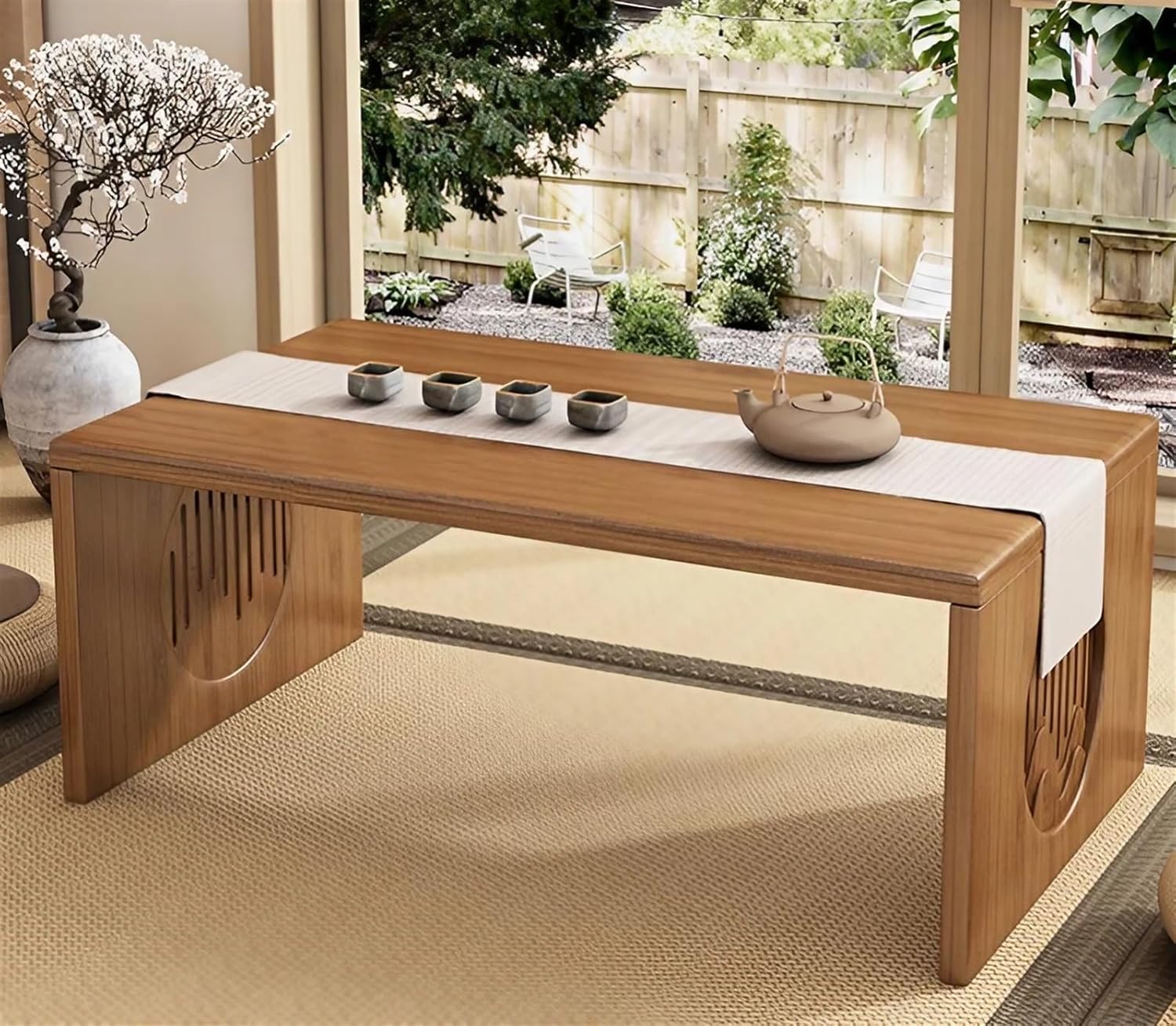 Bamboo Japanese Low Tea Table80CM Folding Altar Table for Meditation ...