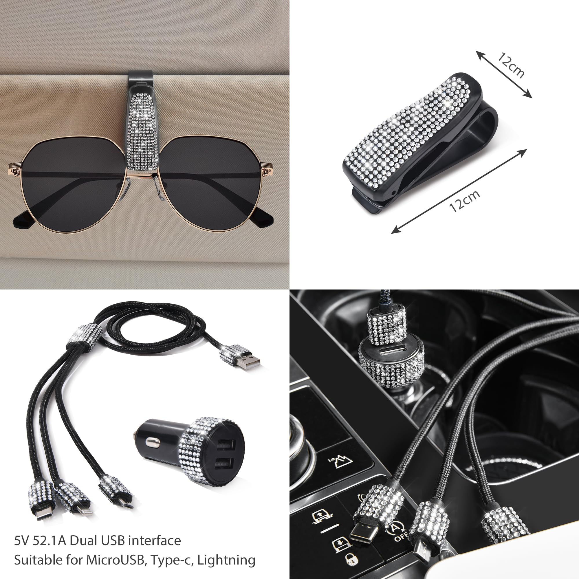 Snapklik.com : 34 PCS Bling Diamond Car Accessories Set For Women ...