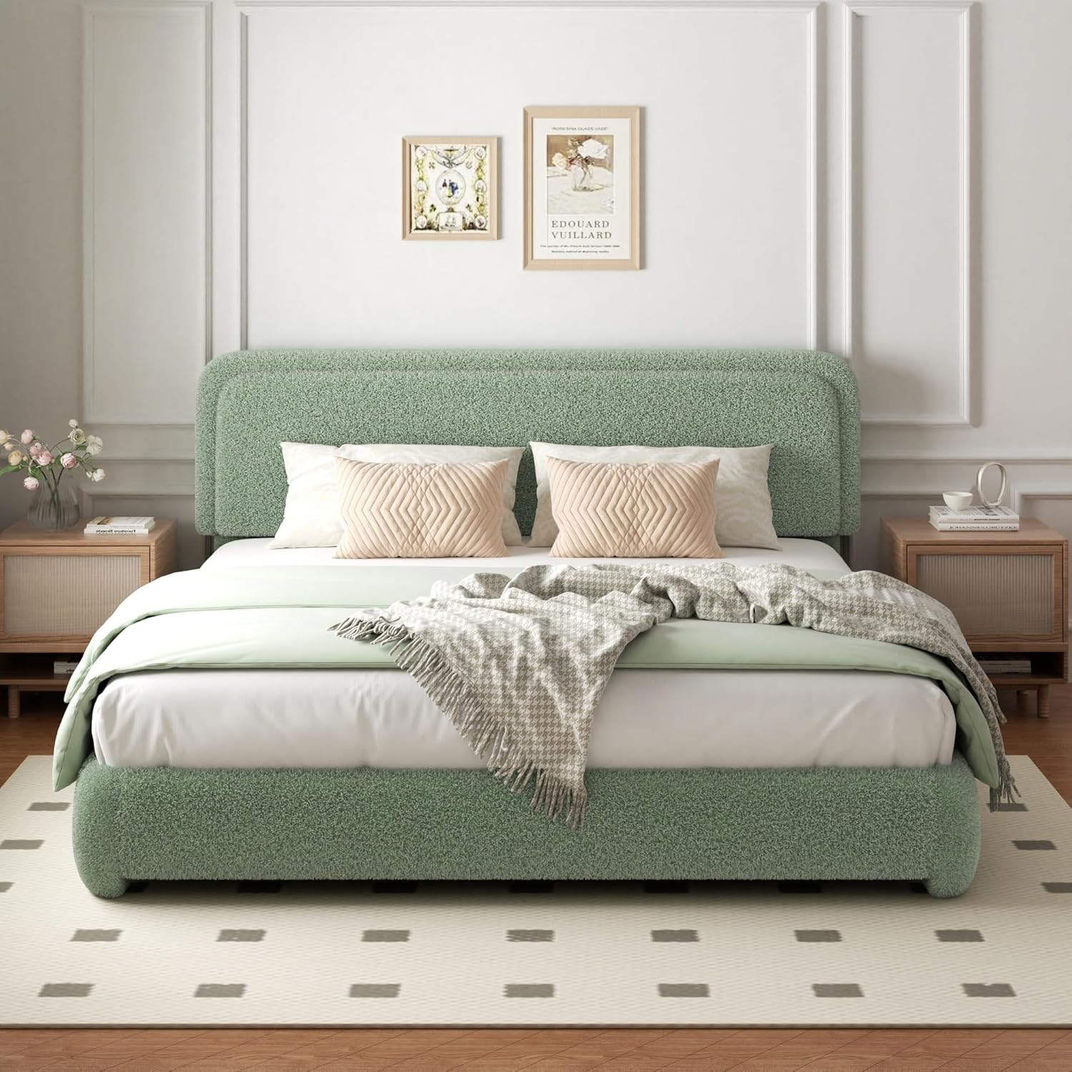 Amazon.com: SwnftWinnt Queen Boucle Platform Bed Frame with Adjustable ...