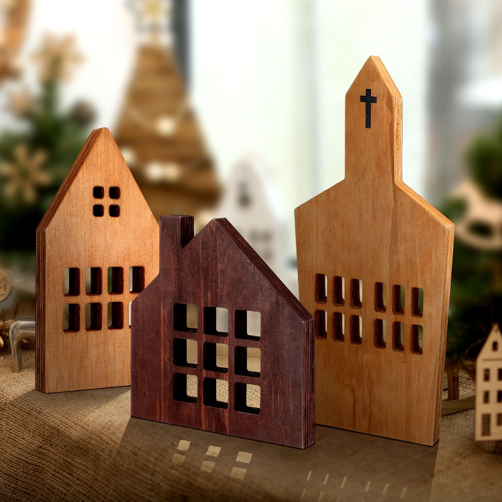 Amazon.com: 3 Pcs Christmas Wooden Houses for Crafts Vintage House ...