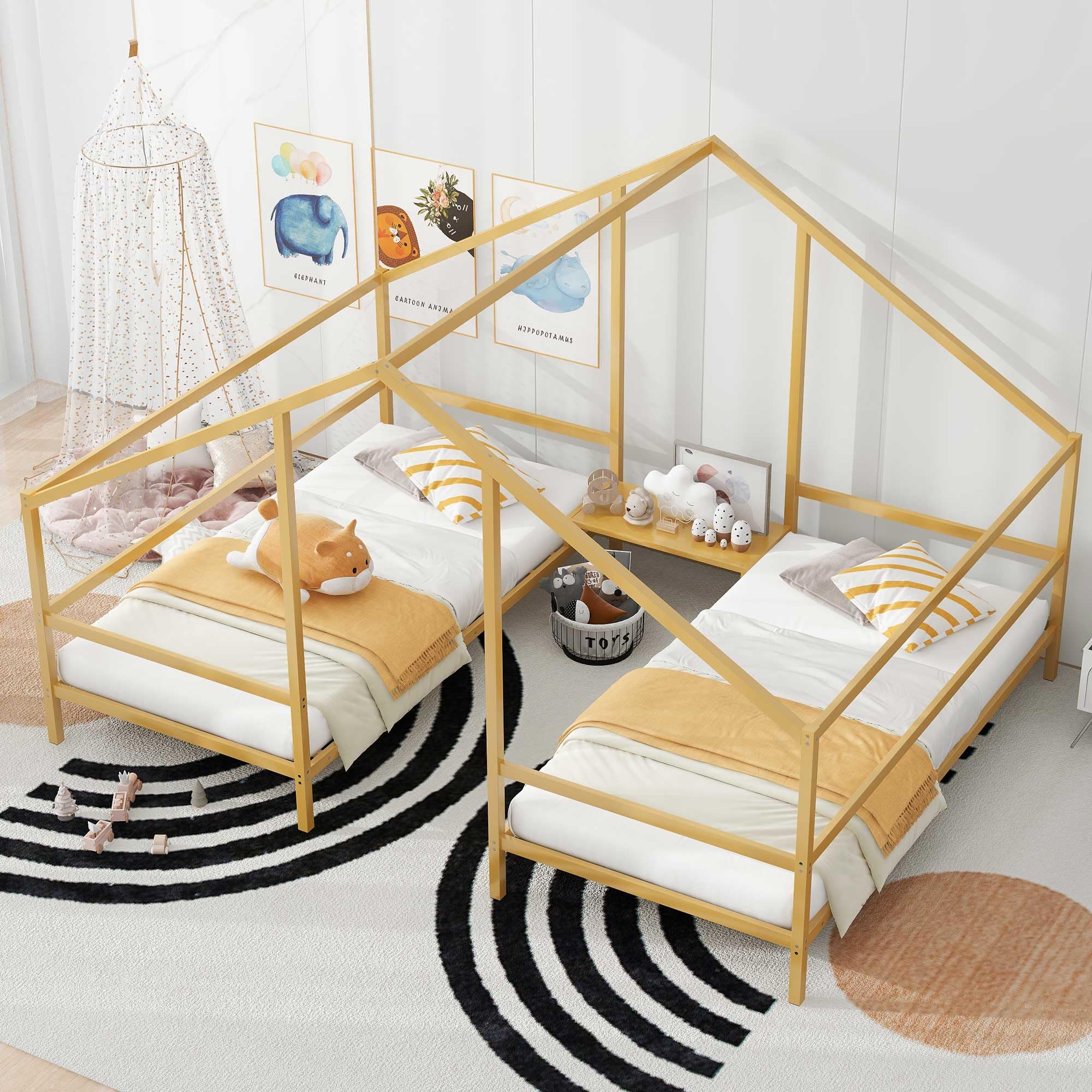 Amazon.com: Merax Metal Double Twin Size Triangular House Beds with ...