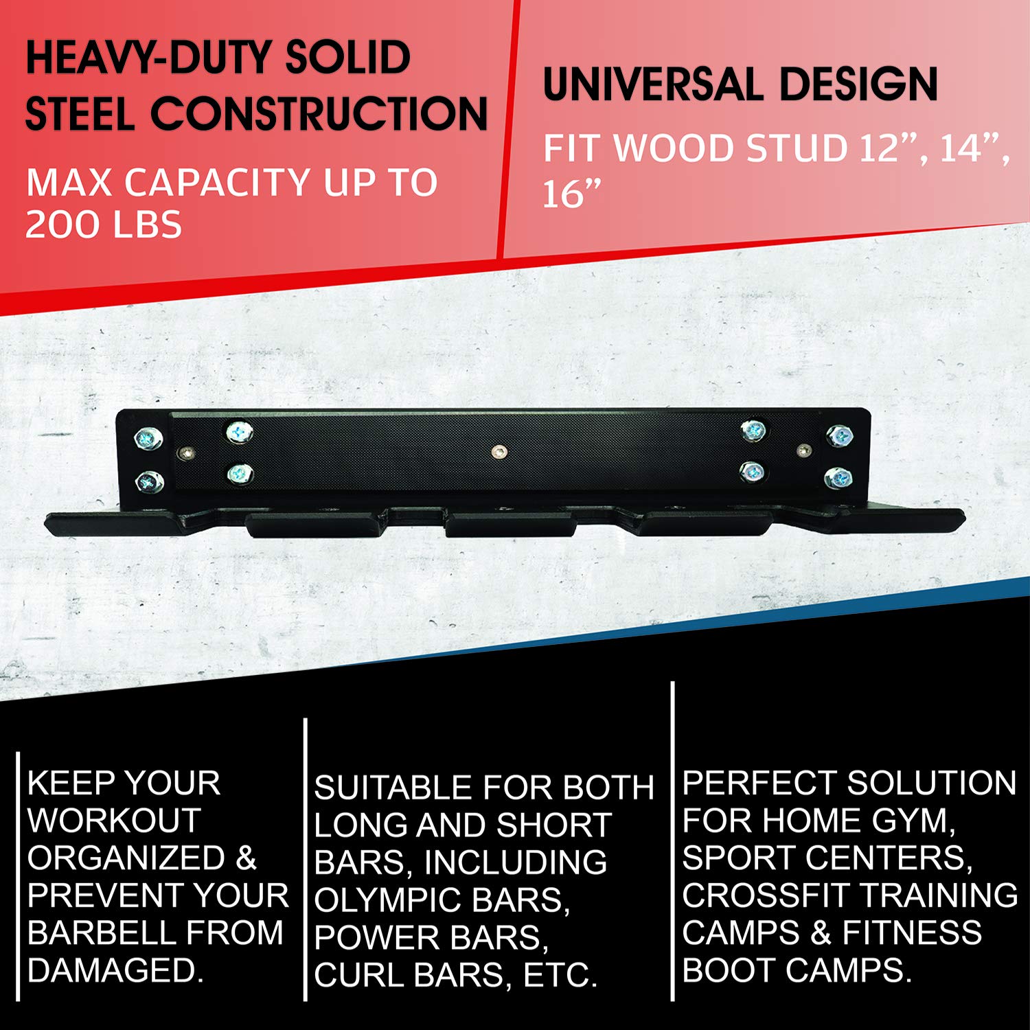 RIGERS Vertical Wall Mounted Barbell Holder - 4 Bars Hanger - Barbells ...