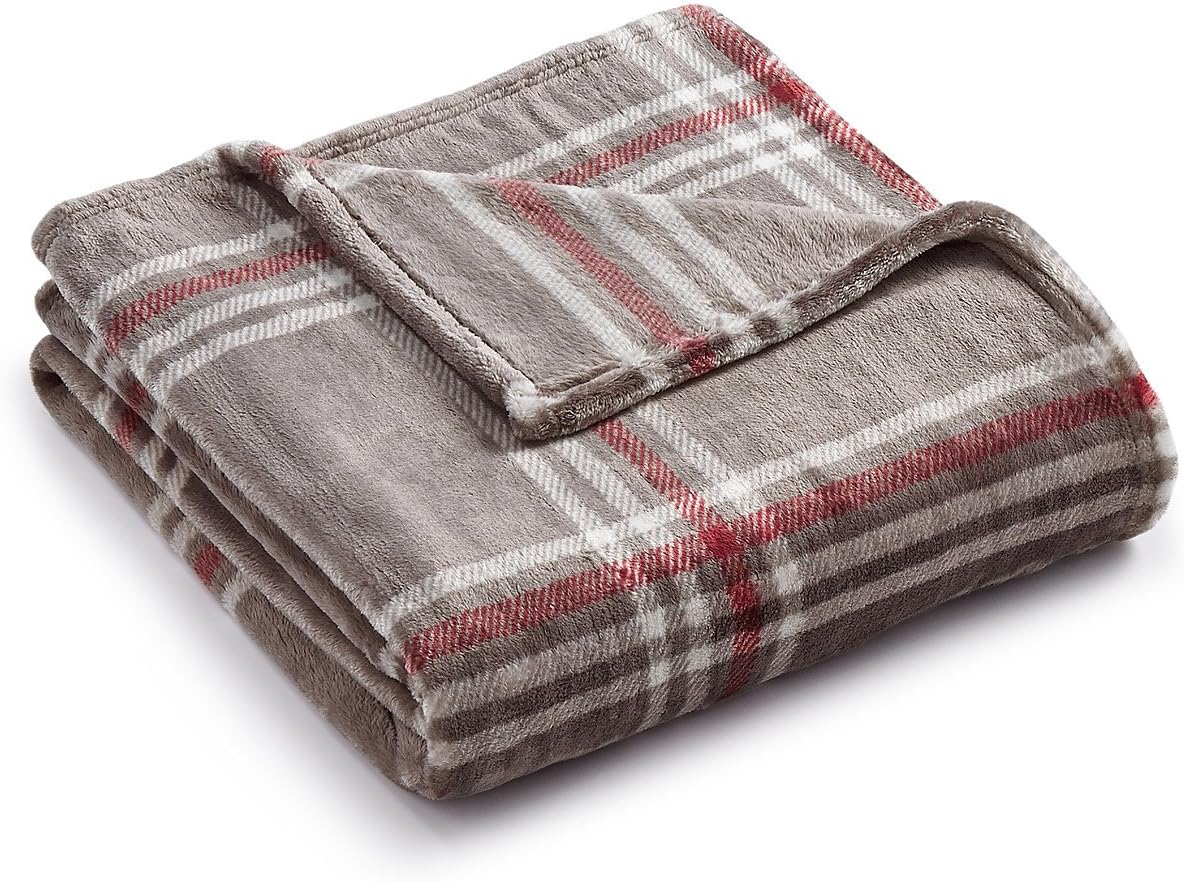 Amazon.com: Charter Club Cozy Plush Throw Slate Garnet Plaid : Home ...