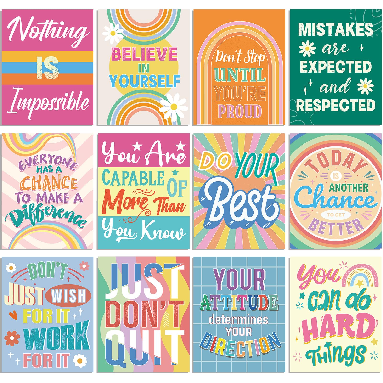 Growth Mindset Wall Decor 12-Pack Motivational Classroom Posters ...