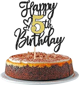 Amazon.com: 1 PCS Happy 5th Birthday Cake Topper Black Gold Glitter Cheers to 5 Years Birthday ...