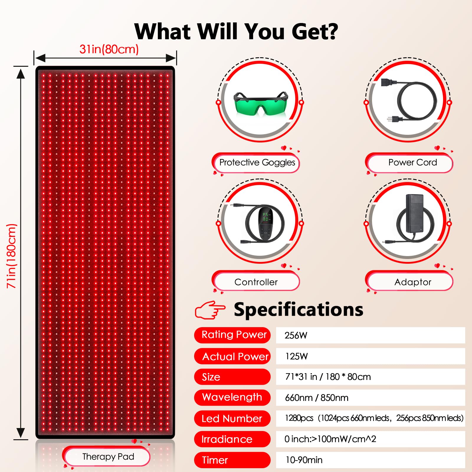 RUISQM Red Light Therapy Mat for Full Body - 1280pcs LED 71''×31 ...