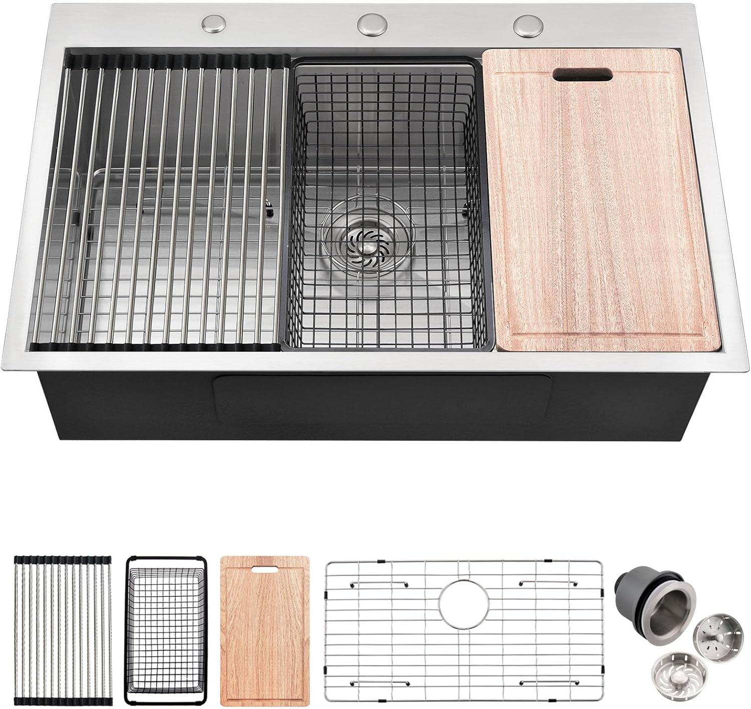 33 Inches Drop in Kitchen Sink with 3 Holes Single, ZDHHT 33”x22”x10 16 ...