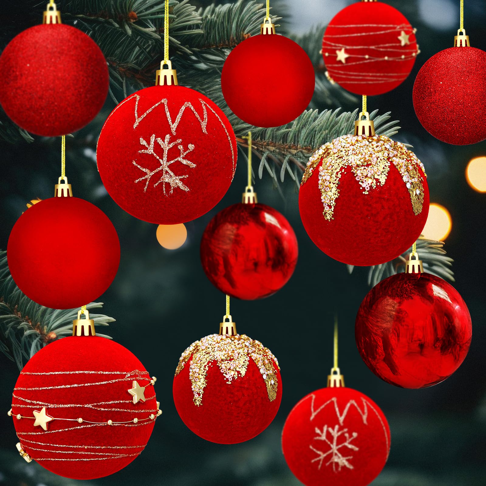 Amazon.com: Syhood 12 Pcs Velvet Christmas Balls Set Red Glitter Large ...