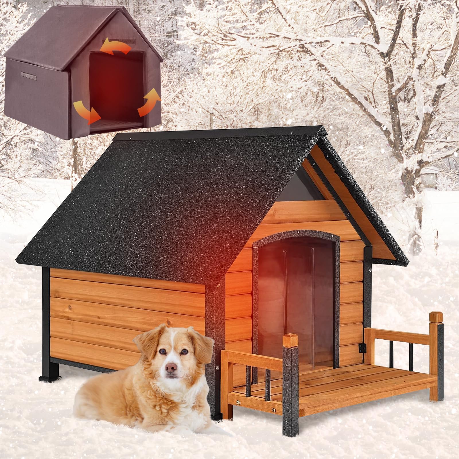 Amazon.com : 100% Insulated Dog House Outdoor with Liner for Winter ...