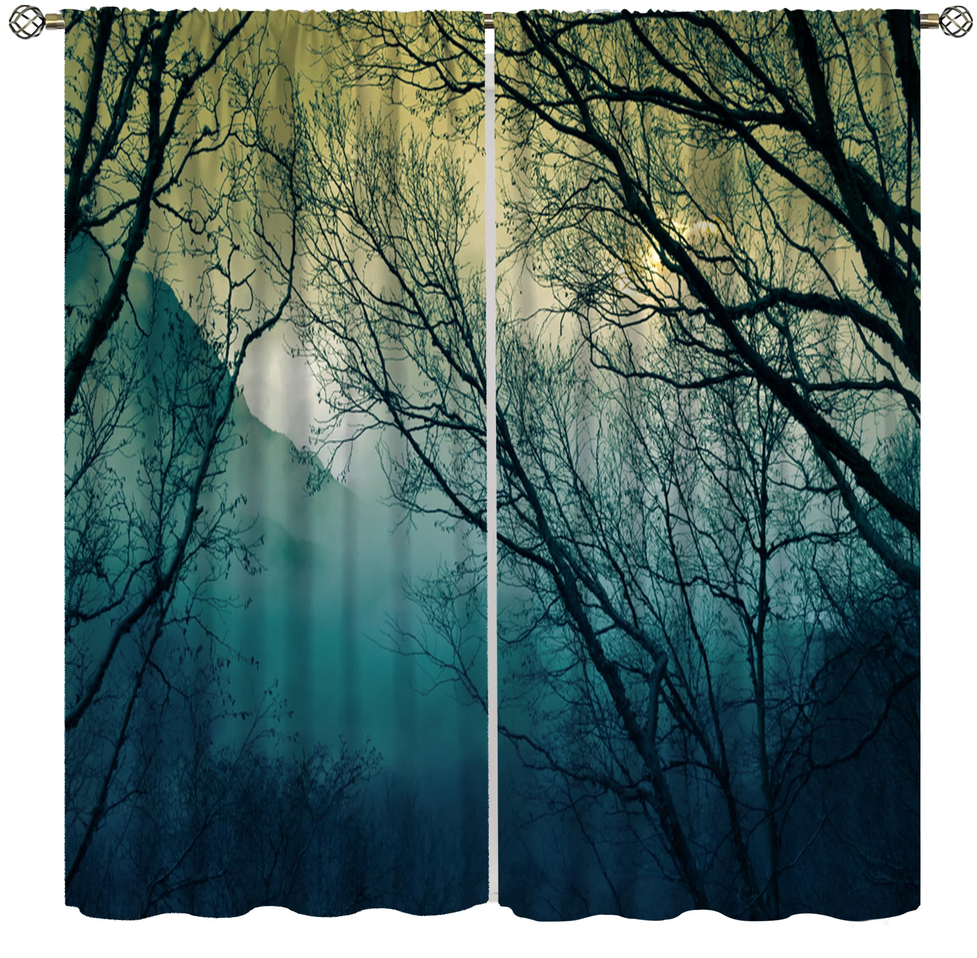 Amazon.com: SENRUEGT Forest Night Sky Curtains,Nature Scenery Window ...