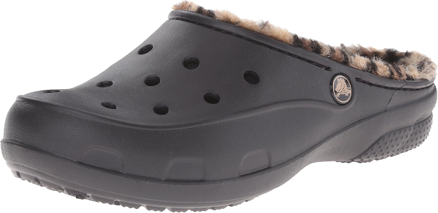 Amazon.com | Crocs Women's Freesail Leopard Lined Clog, Black/Gold, 7 B ...
