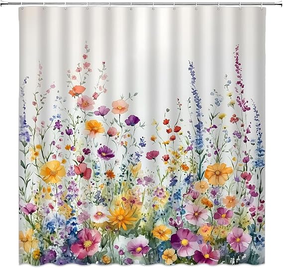 Amazon.com: Watercolor Floral Shower Curtain Colorful Flower Botanical ...