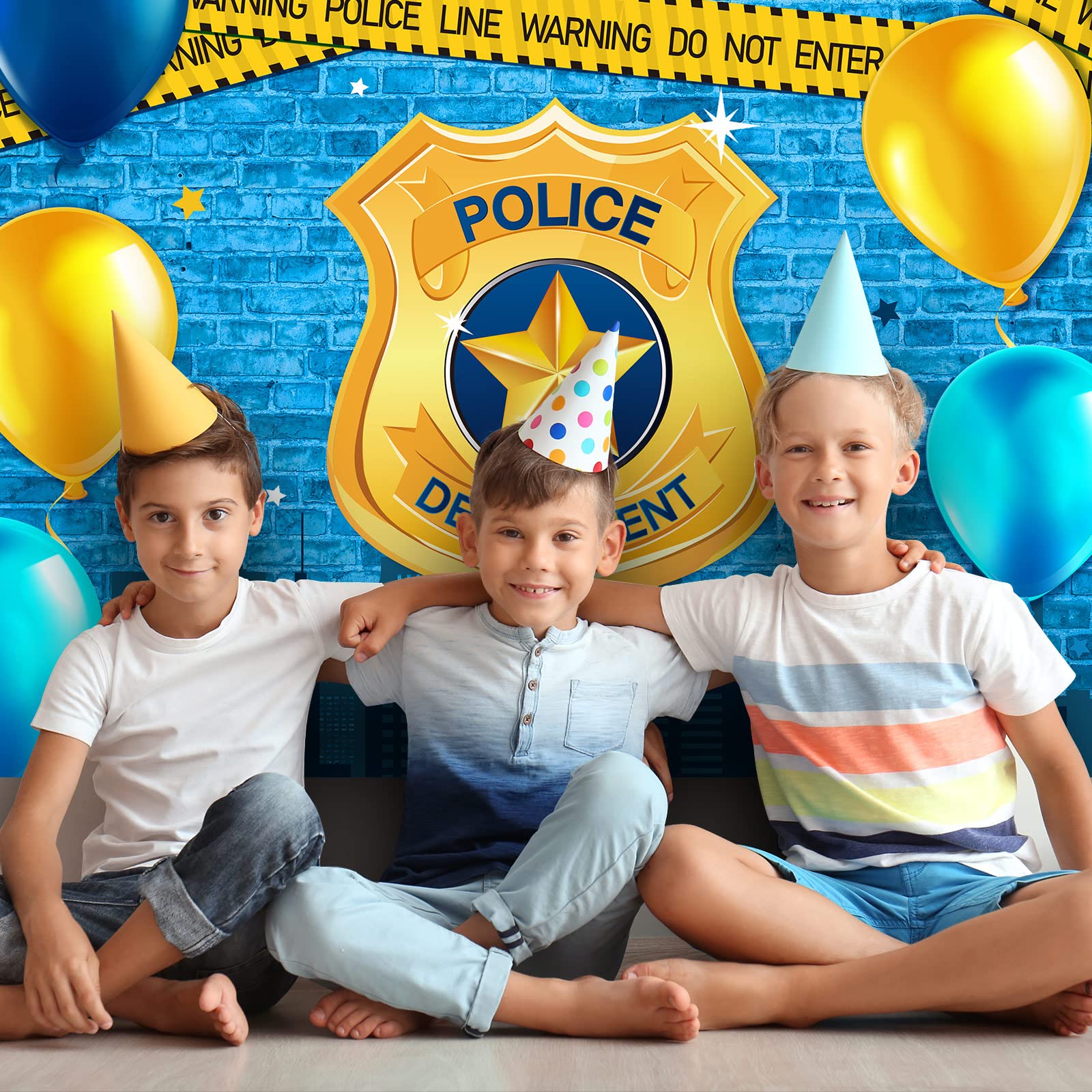 Police Party Photography Banner Police Department Badge Blue Brick Wall ...