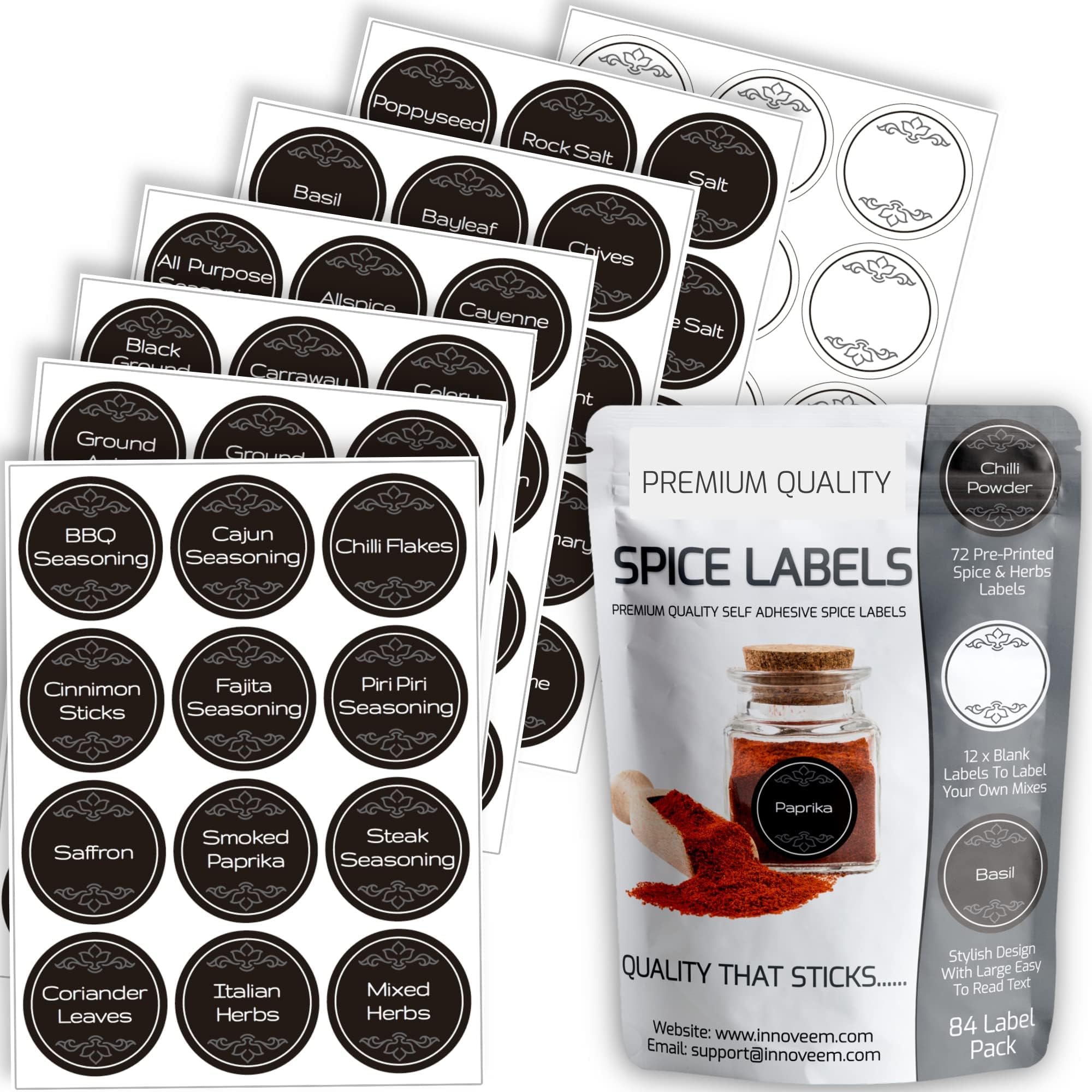 72 Herb and Spice Jar Labels Stickers – Clear/Transparent with Black or ...