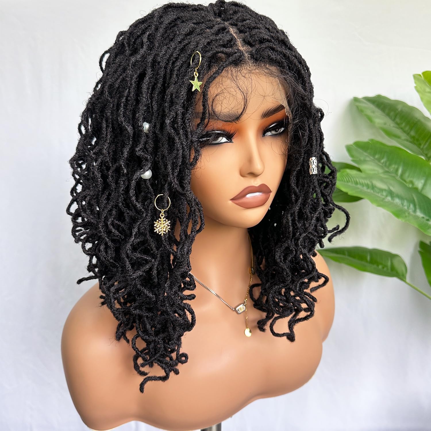 Amazon.com : SOKU Short Curly Faux Locs Full Lace Wig 14 Inch Natural ...