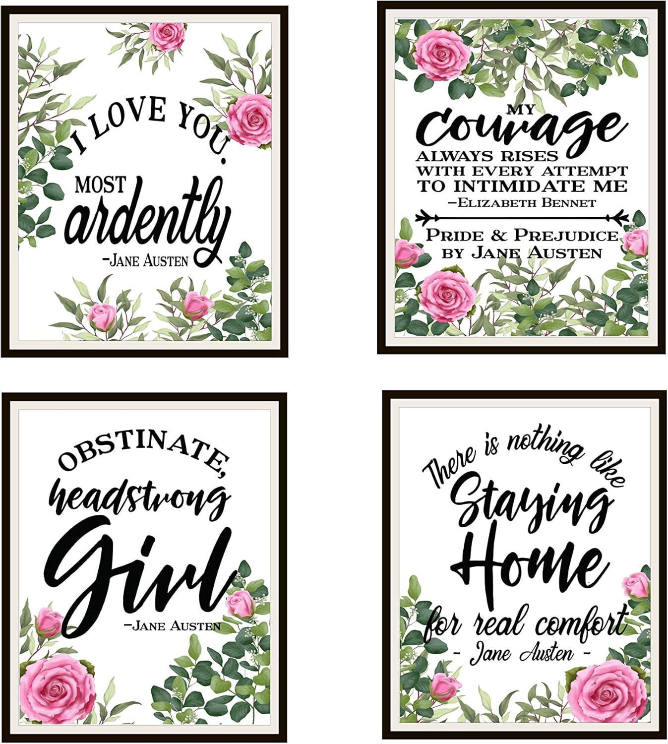 Amazon.com: Jane Austen Set of 4 Vintage Book Quotes Inspirational Wall ...