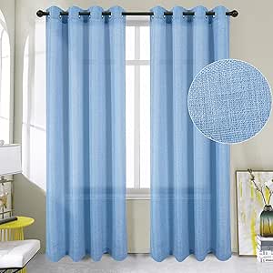Amazon.com: Tony's Collection Natural Faux Linen Baby Blue 84 Inch ...