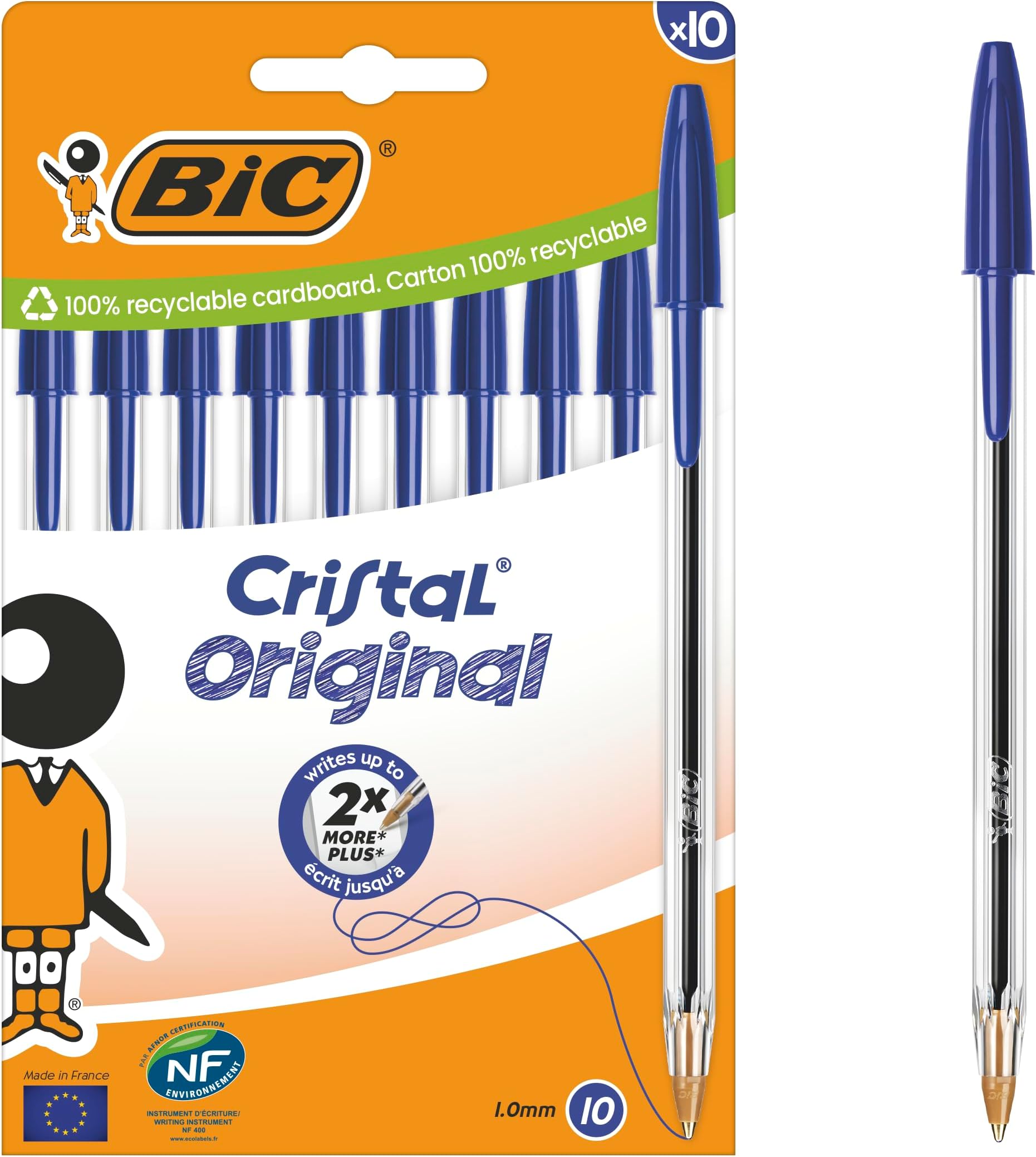 BIC Cristal Original Stylos-Bille Pointe Moyenne (1,0 mm) - Parfait ...