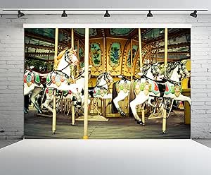 Amazon.com : CHNYWORK 10ftx6.5ft Amusement Park Carousel Backdrop for ...