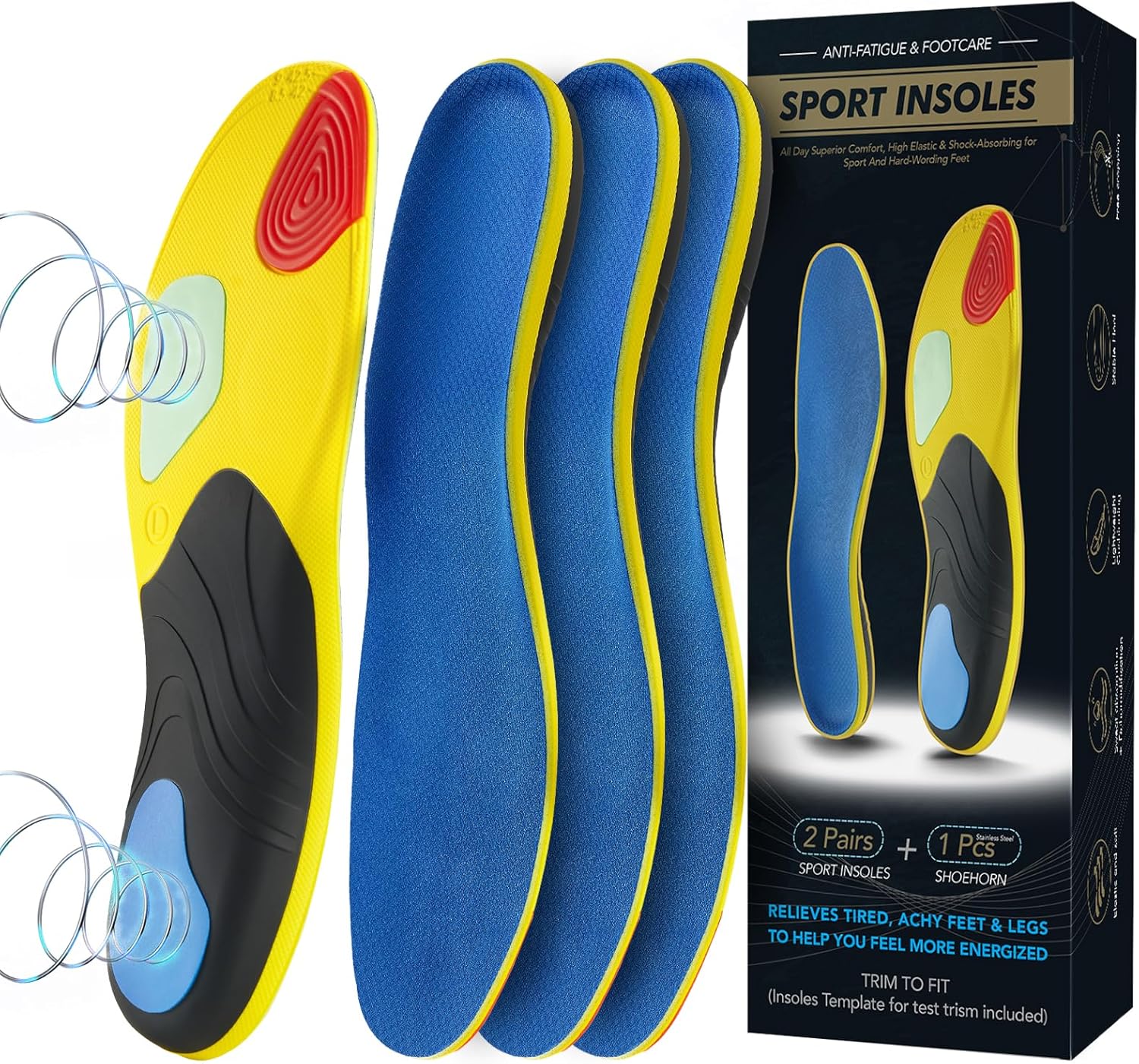 Amazon.com: Plantar Fasciitis Relief Shoe Insoles(2 Pairs) High Arch ...