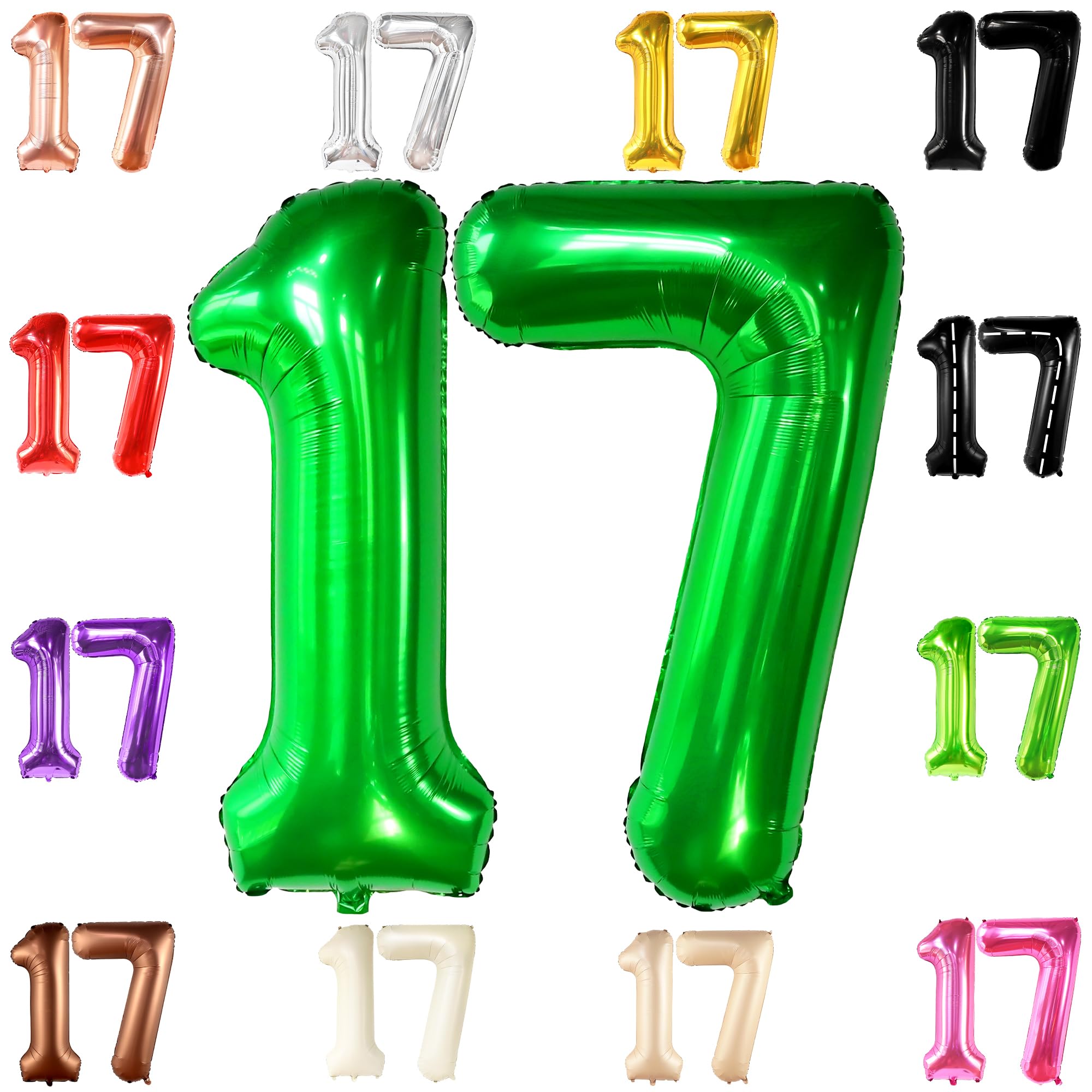 Amazon.com: KatchOn, Dark Green 17 Balloon Numbers - 40 Inch | Green ...