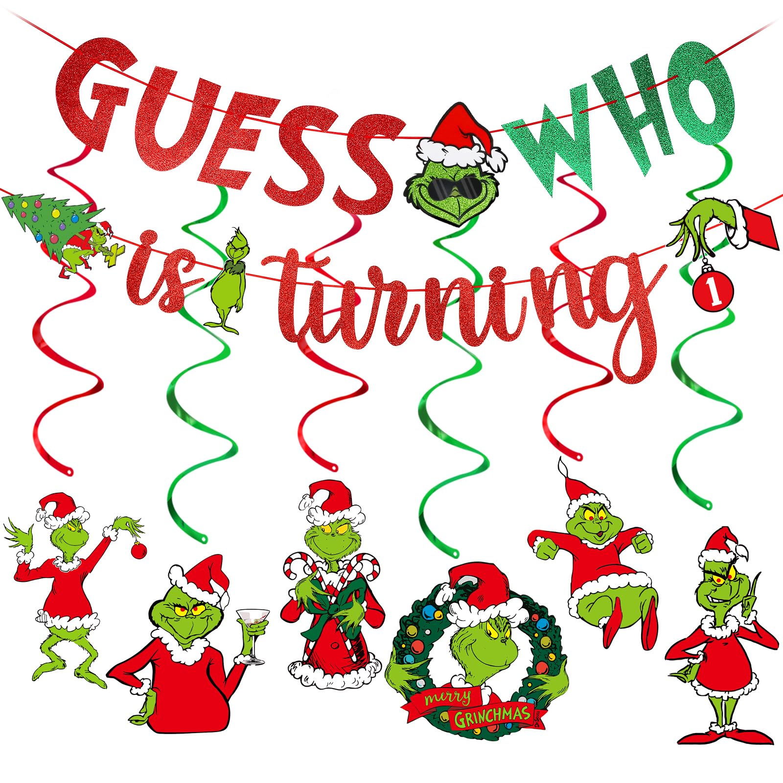 Buy Red and Green Guess Who Is Turning One Banner and Grinch Hanging ...
