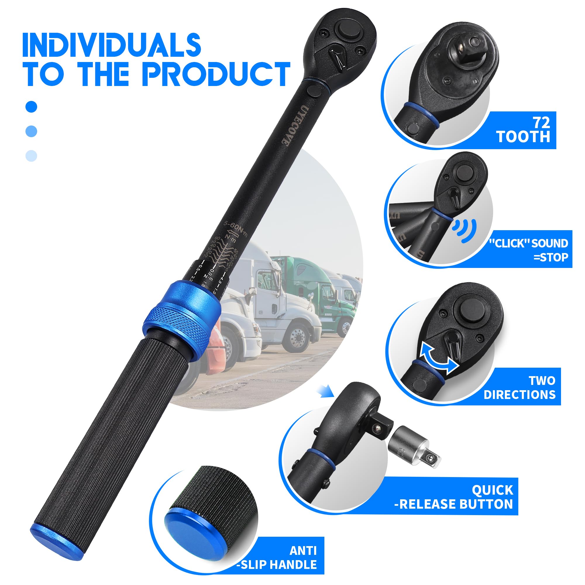 UYECOVE Torque Wrench 3/8 Inch Drive Click 5-60Nm/3.7-44.3FT.LB, 3/8 ...