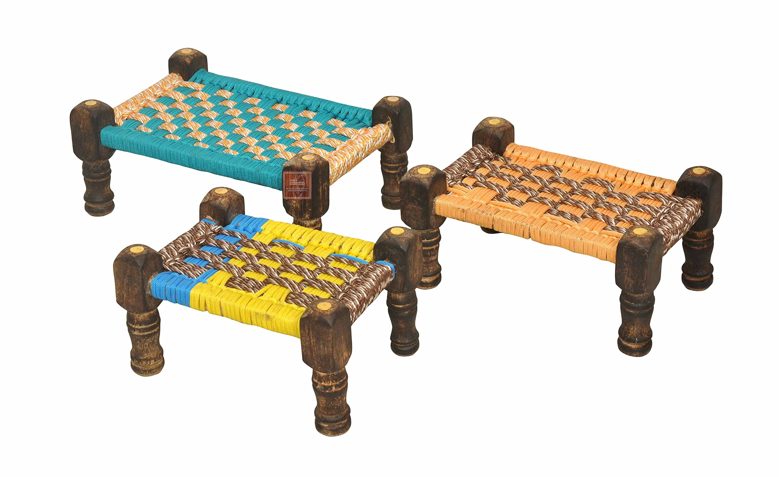 Saeed ENTWERPRISES Wooden and Jute Miniature Charpai Cot Set Off. 3 9/4 ...