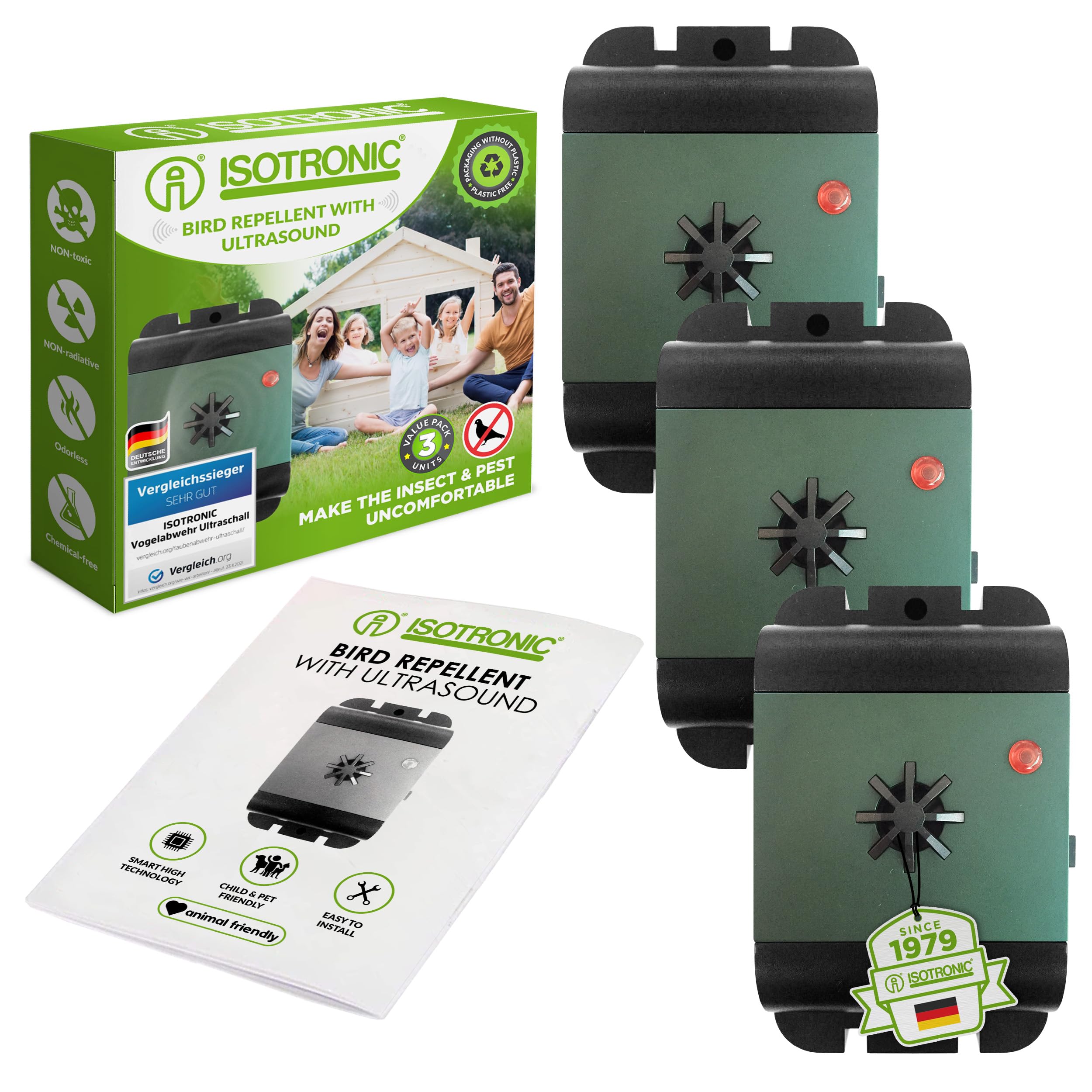 ISOTRONIC® Ultrasonic Bird Repeller device, Battery powered portable ...