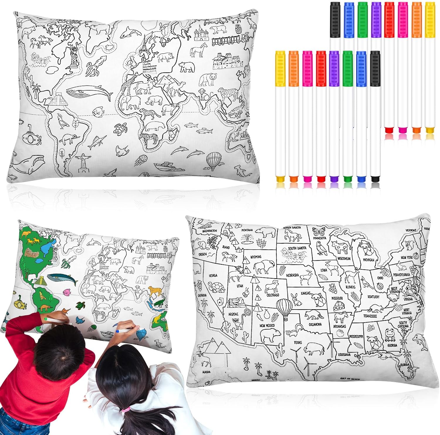 Amazon.com: Fuutreo 18 Pcs World Map Pillowcase for Kids Set Sleepover ...