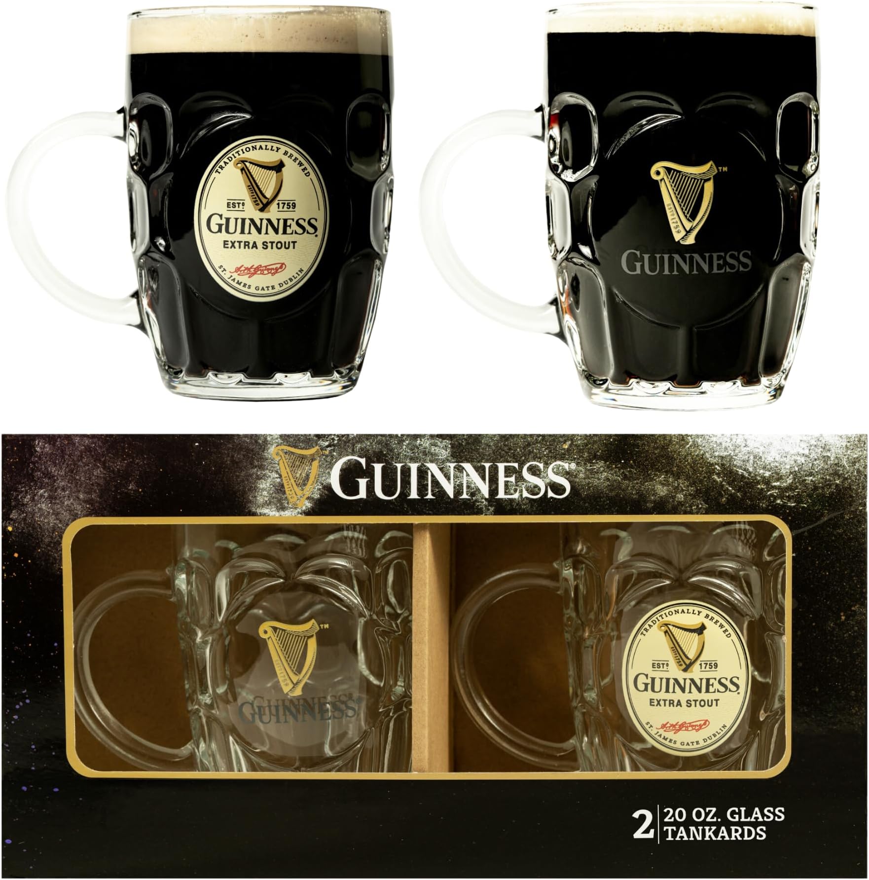 Amazon.com: Guinness 20oz Beer Glasses Twin Pack | Certified Official ...
