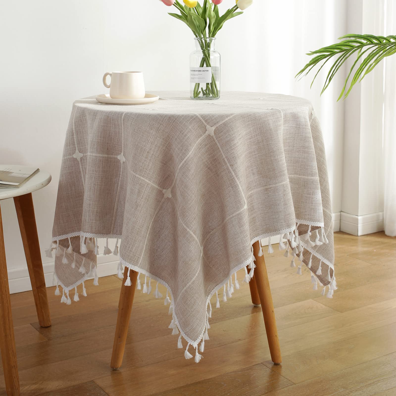 Amazon.com: Hpxrom Lattice Rustic Farmhouse Tablecloth Cotton Linen ...