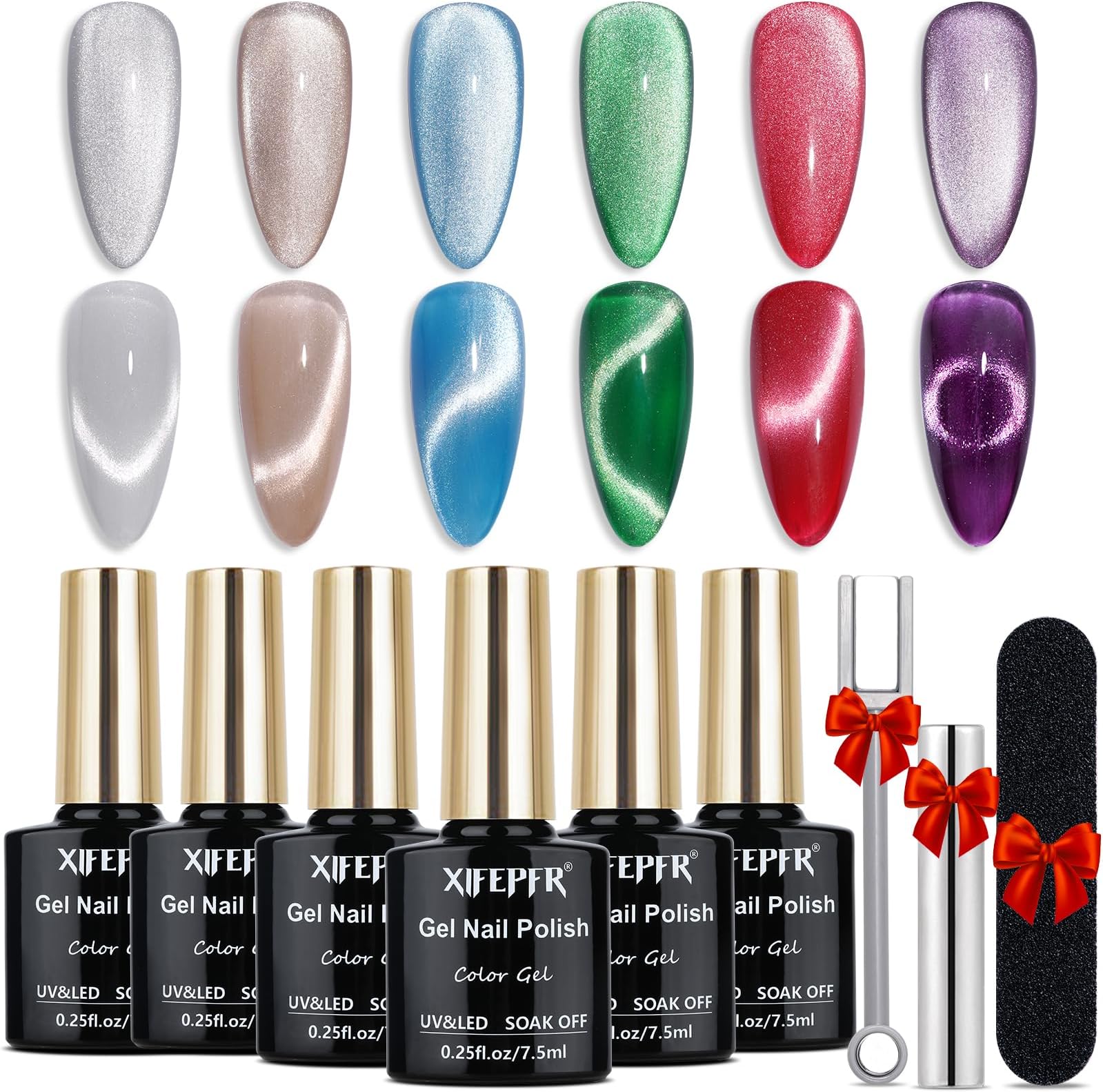 Amazon.com : Xifepfr Cat Eye Gel Nail Polish Kit, Magnetic Gel Polish 6 ...