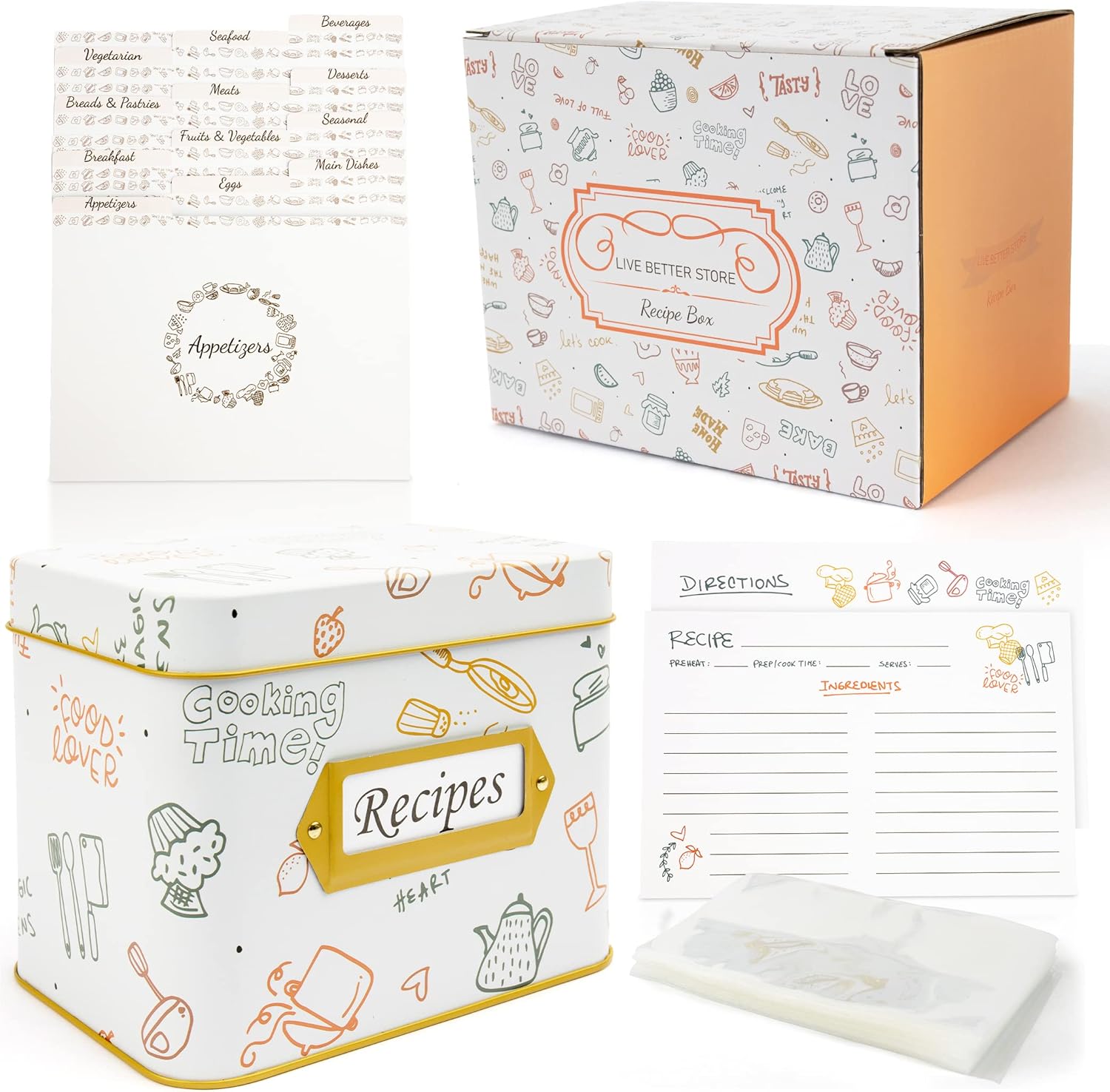 Amazon.com: 87 Pieces Recipe Box Set, 24 4x6 Recipe Cards 12 Recipe ...