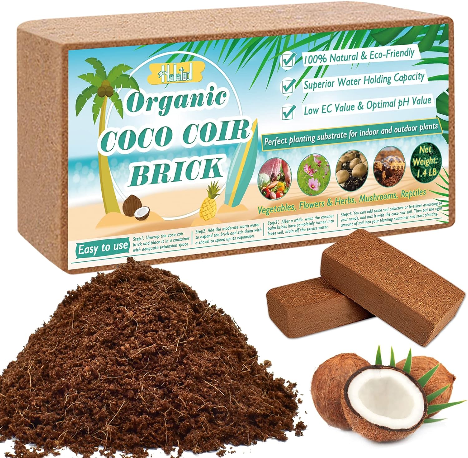 Amazon.com : Halatool 1.4LB Coconut Coir Brick Organic Compressed Coco Coir Bricks Nutrient ...