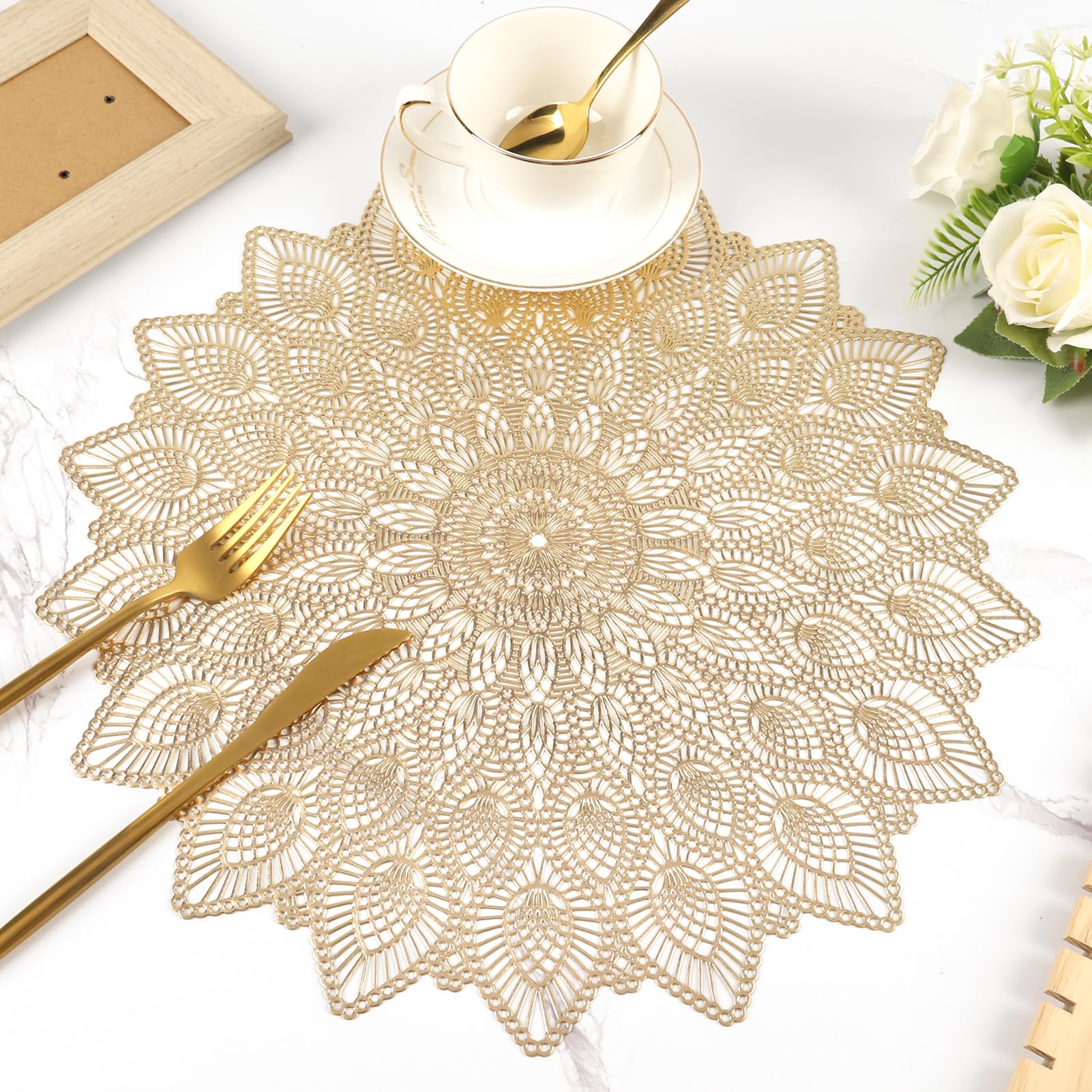 Amazon.com: Evevda Round Gold Table Placemats Set of 6, Hollow Pressed ...