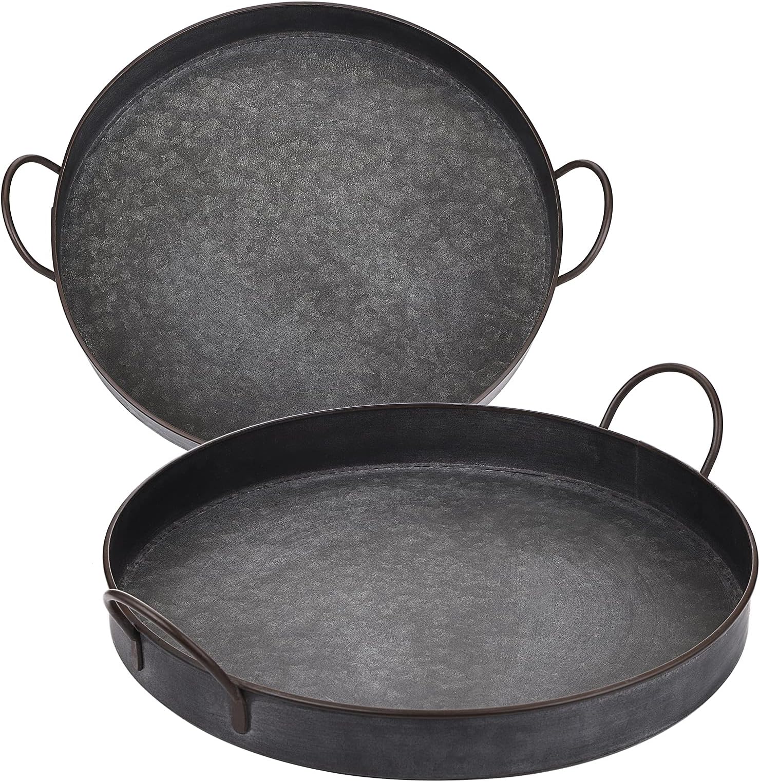 Extra Large 42cm Round Silver Serving Tray Stainless Steel Deep Tray ...