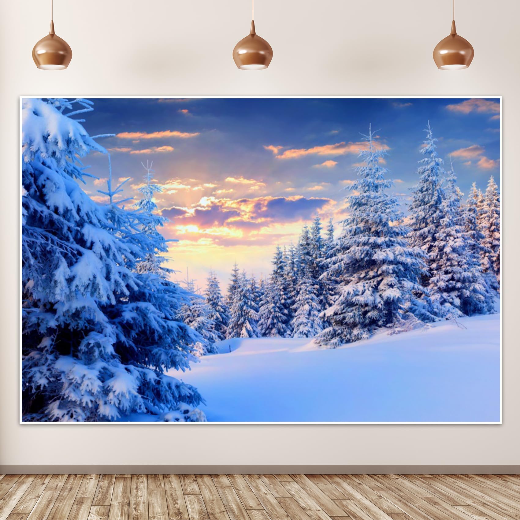Amazon.com : TYLCLTX Winter Snowscape Backdrop Snow Sunset Glow ...