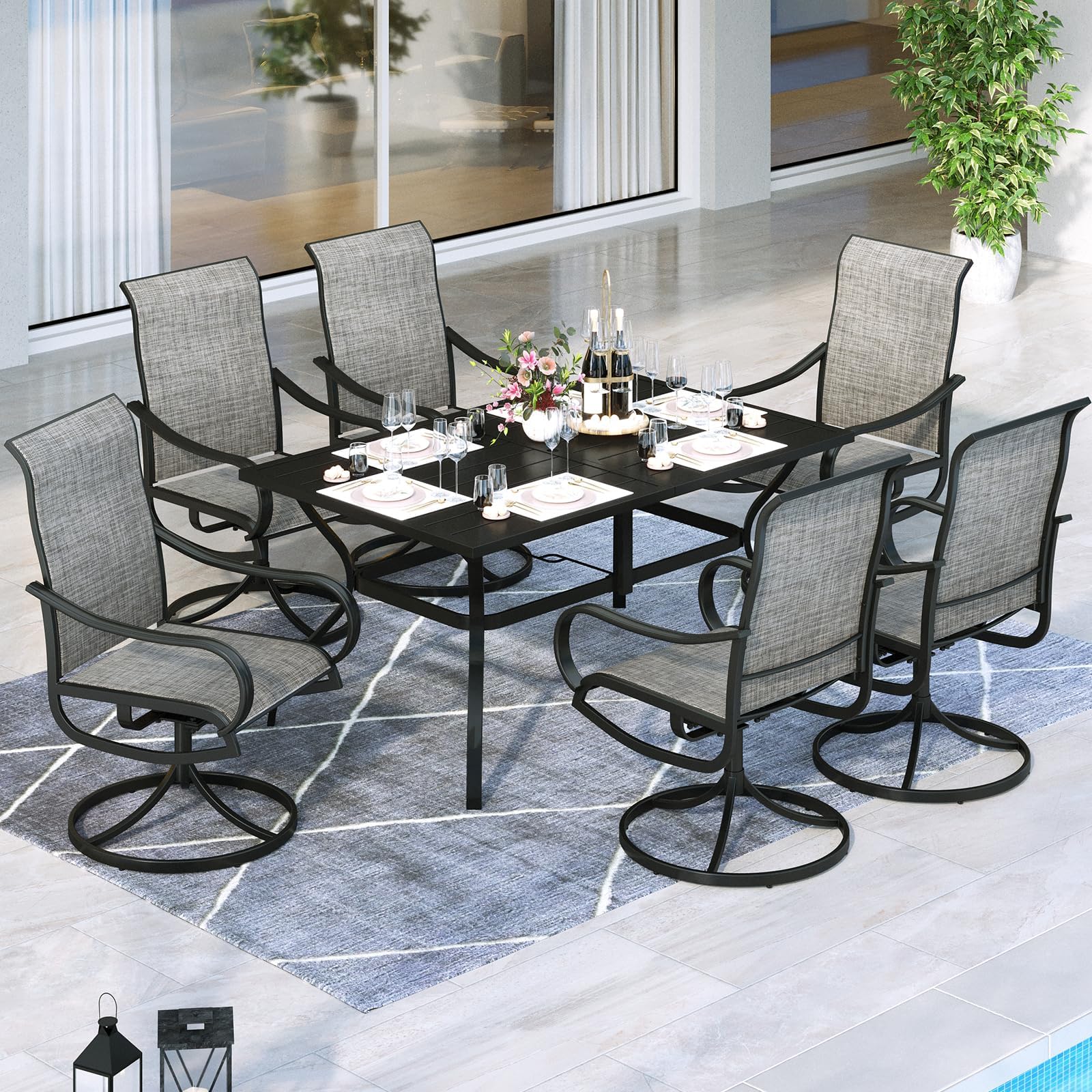 Amazon.com: MFSTUDIO 7 Piece Patio Dining Set Outdoor Furniture Set ...