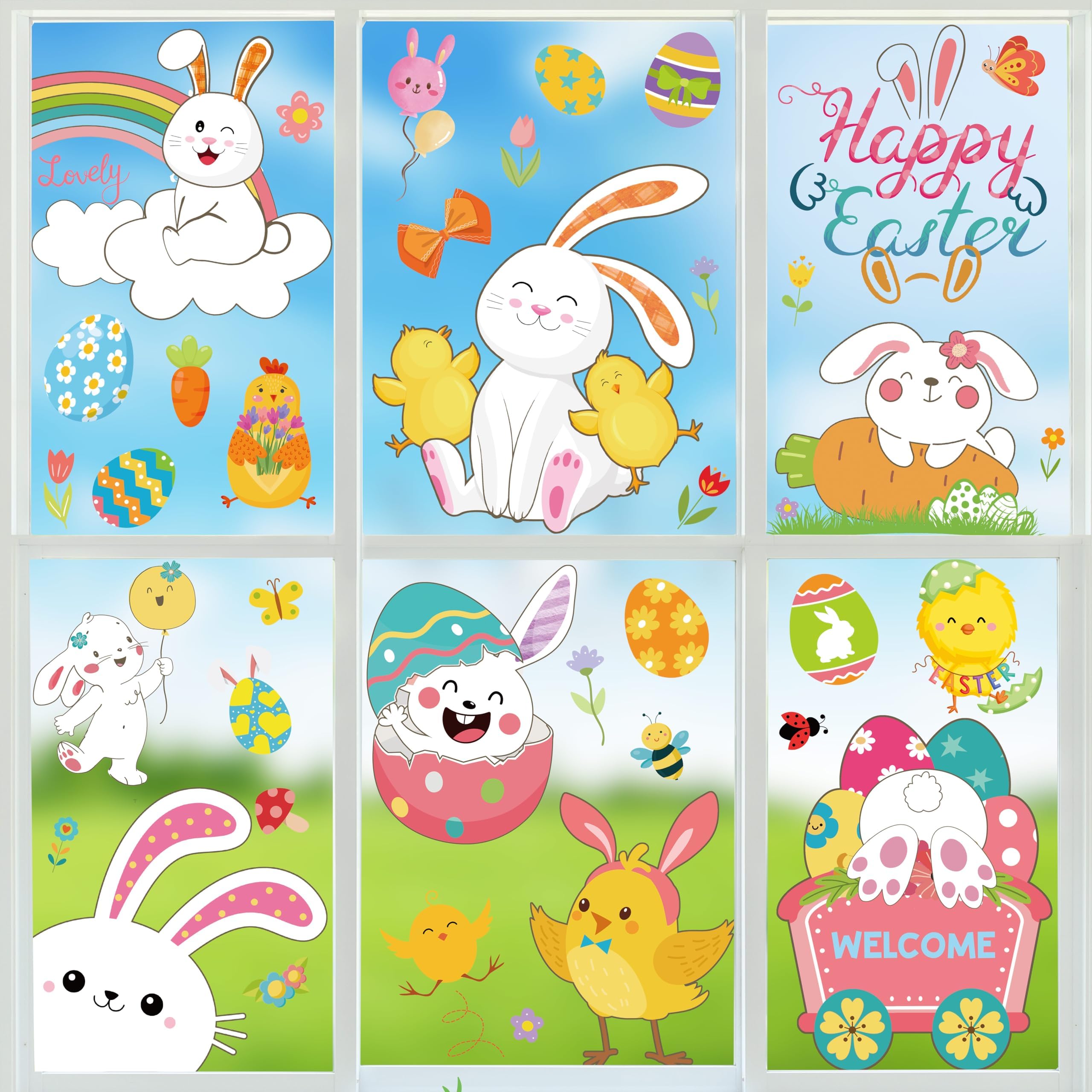 Amazon.com: 8 Sheets Easter Window Clings, Easter Window Stickers ...