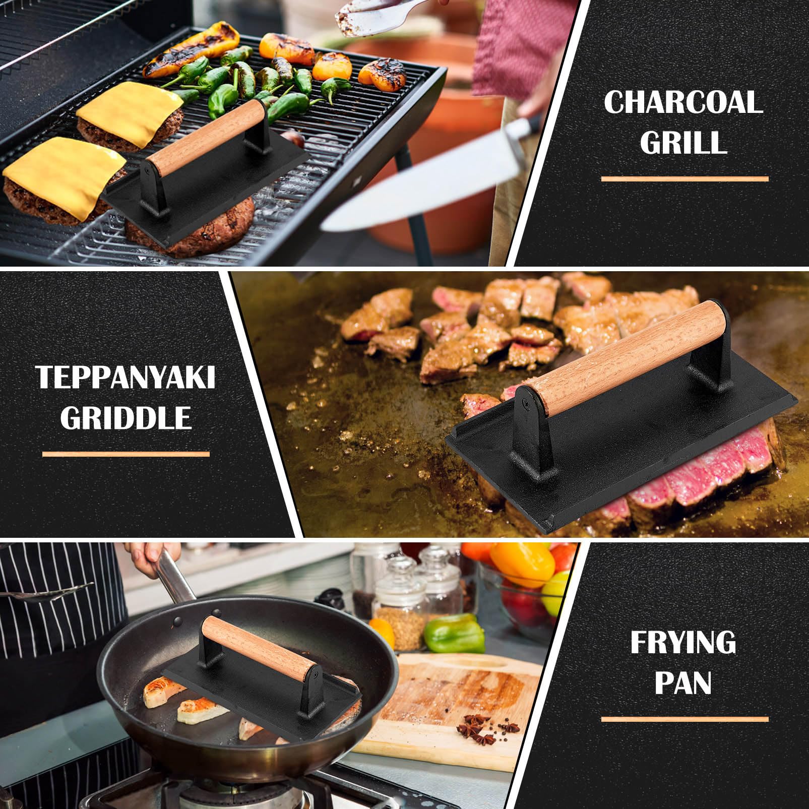 Snapklik.com : Burger Grill Press Set Of 2, Cast Iron Smash Grilling ...