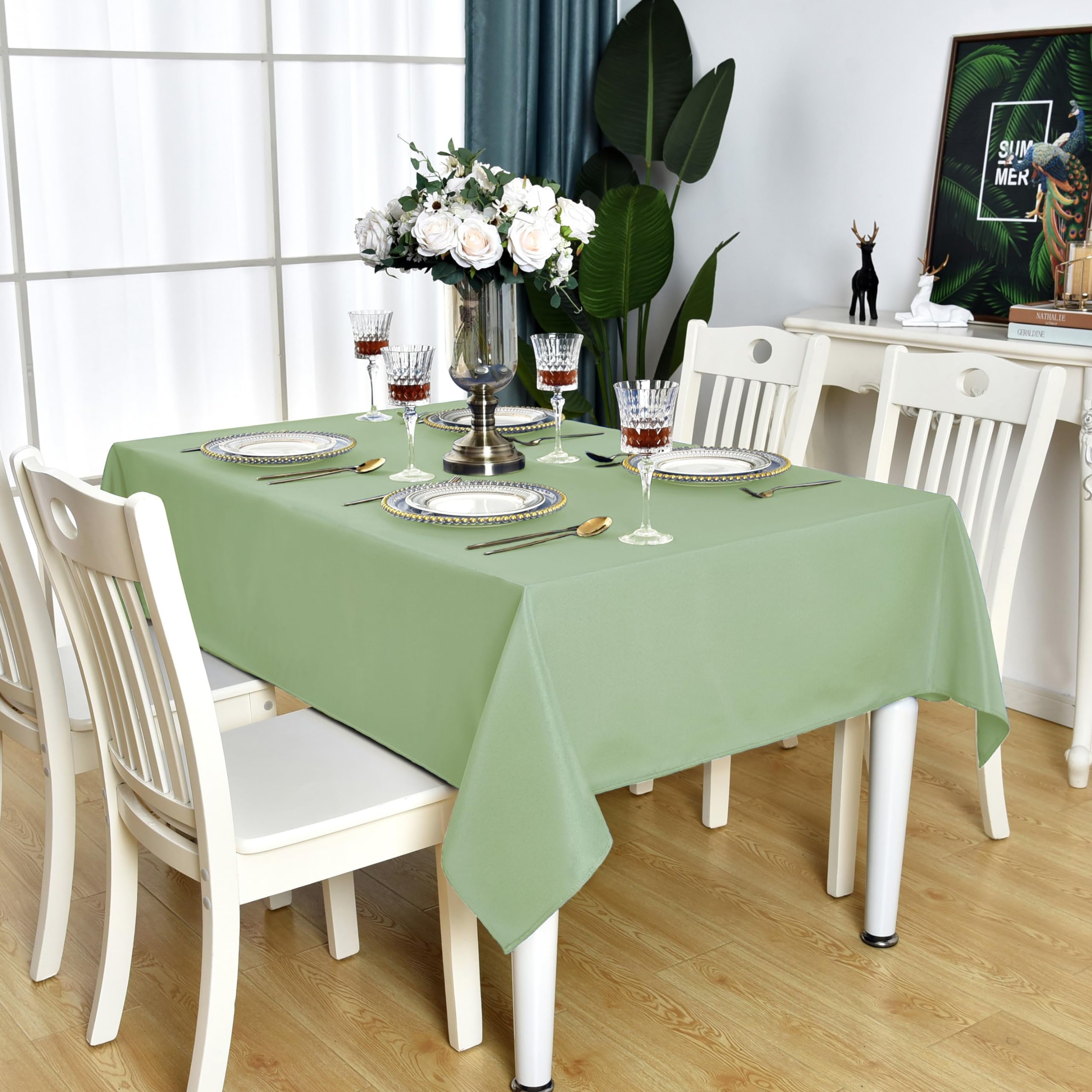 Amazon.com: KAIPHO Sage Green Square Tablecloth Waterproof Stain ...