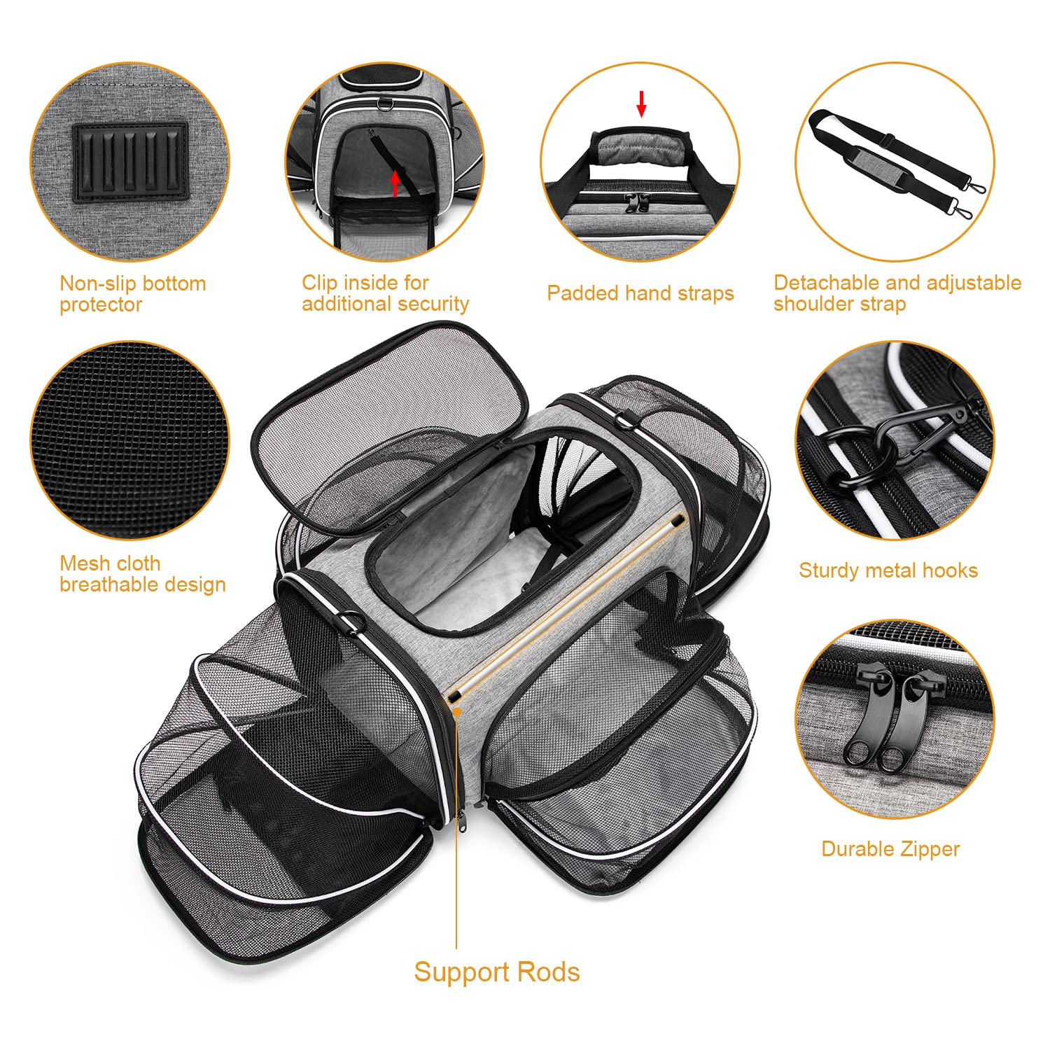 Estarer Soft Sided Pet Carrier Airline Approved, 4 Sides Expandable ...