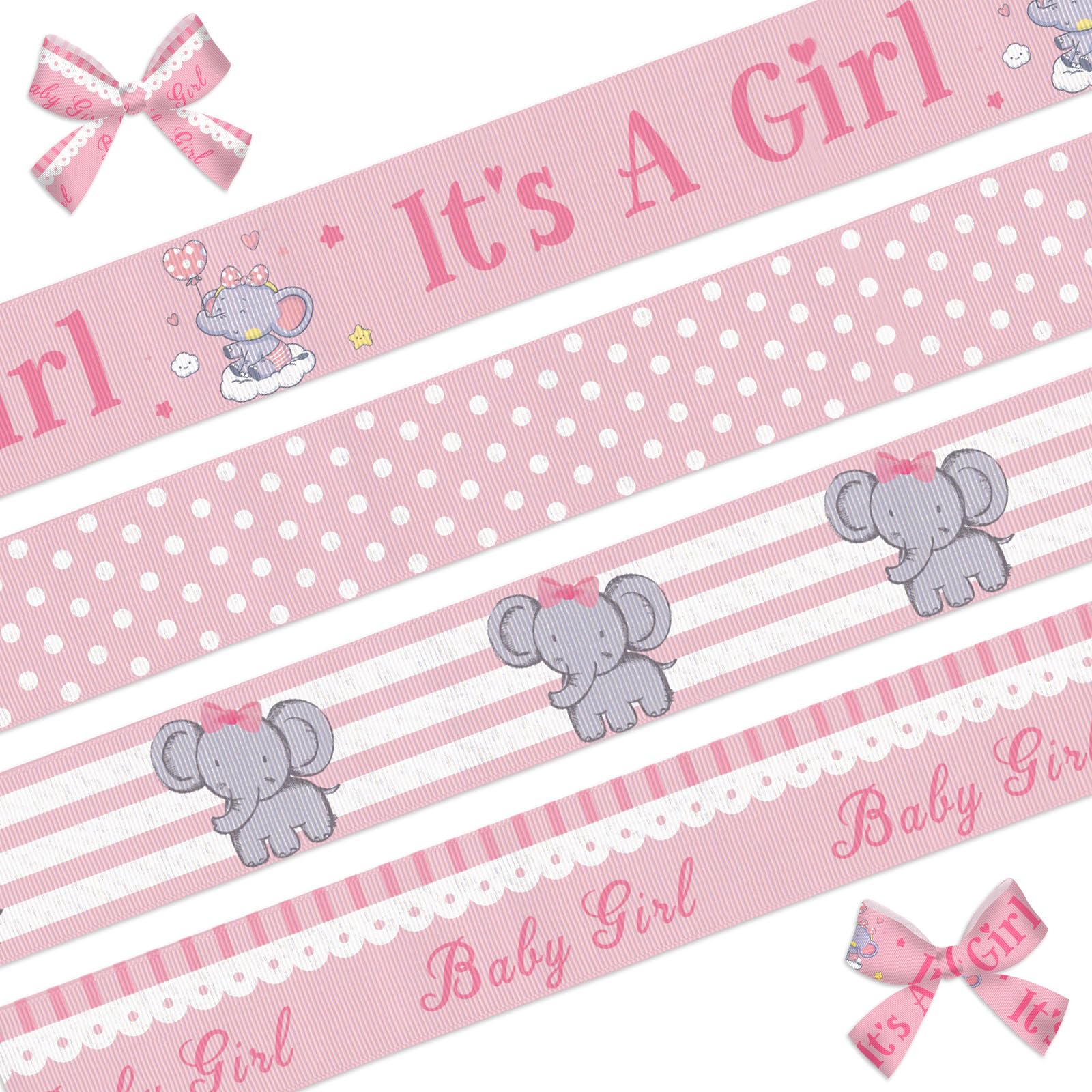 Amazon.com: Habbiful 4 Rolls 1 Inch Pink Baby Shower Ribbon It's a Girl ...
