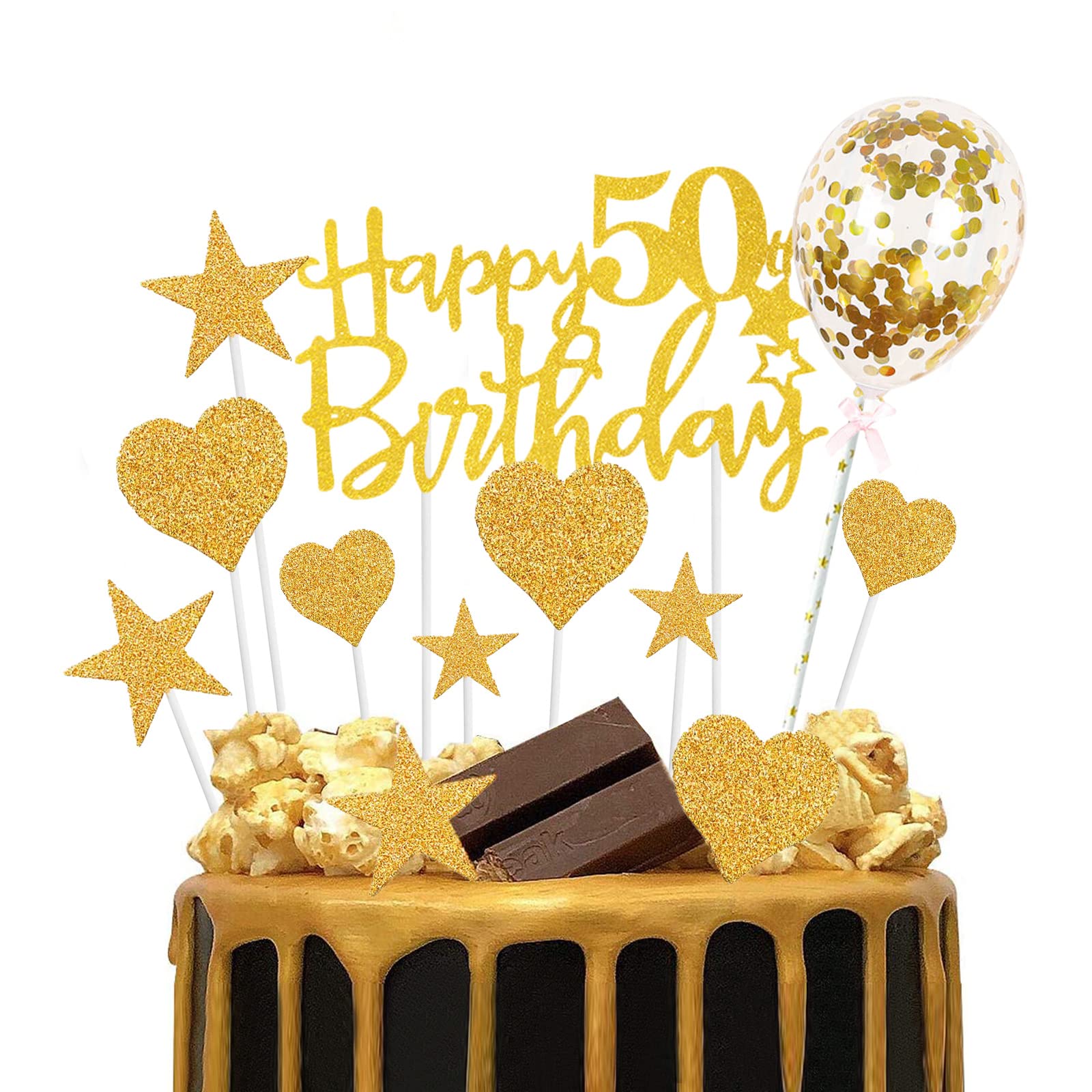 Buy FEYG 50th Birthday Cake Toppers Gold, 50th Birthday Cake Topper Set ...