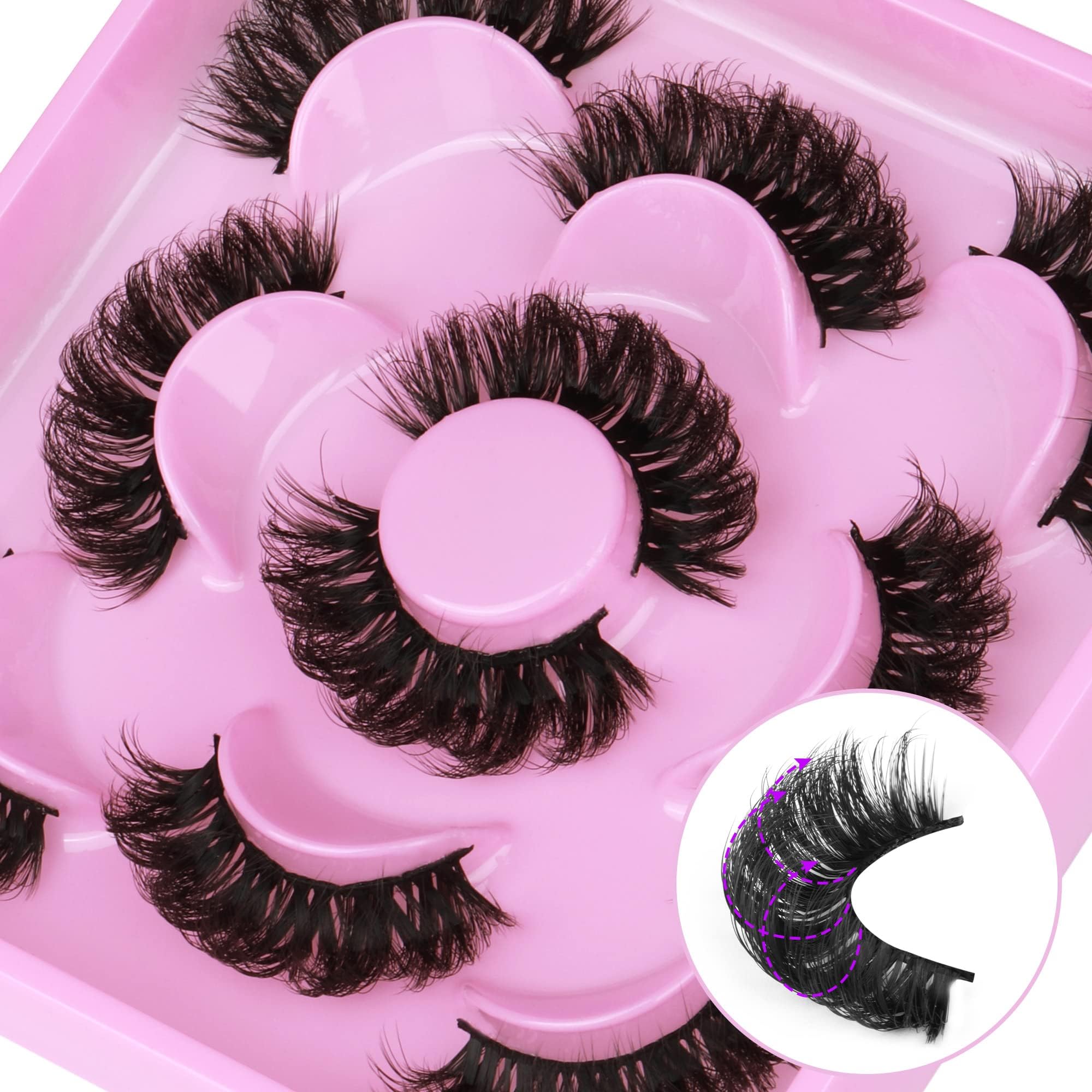 Amazon.com: Mink Lashes Fluffy 6D False Eyelashes 17mm Wispy Cat Eye ...