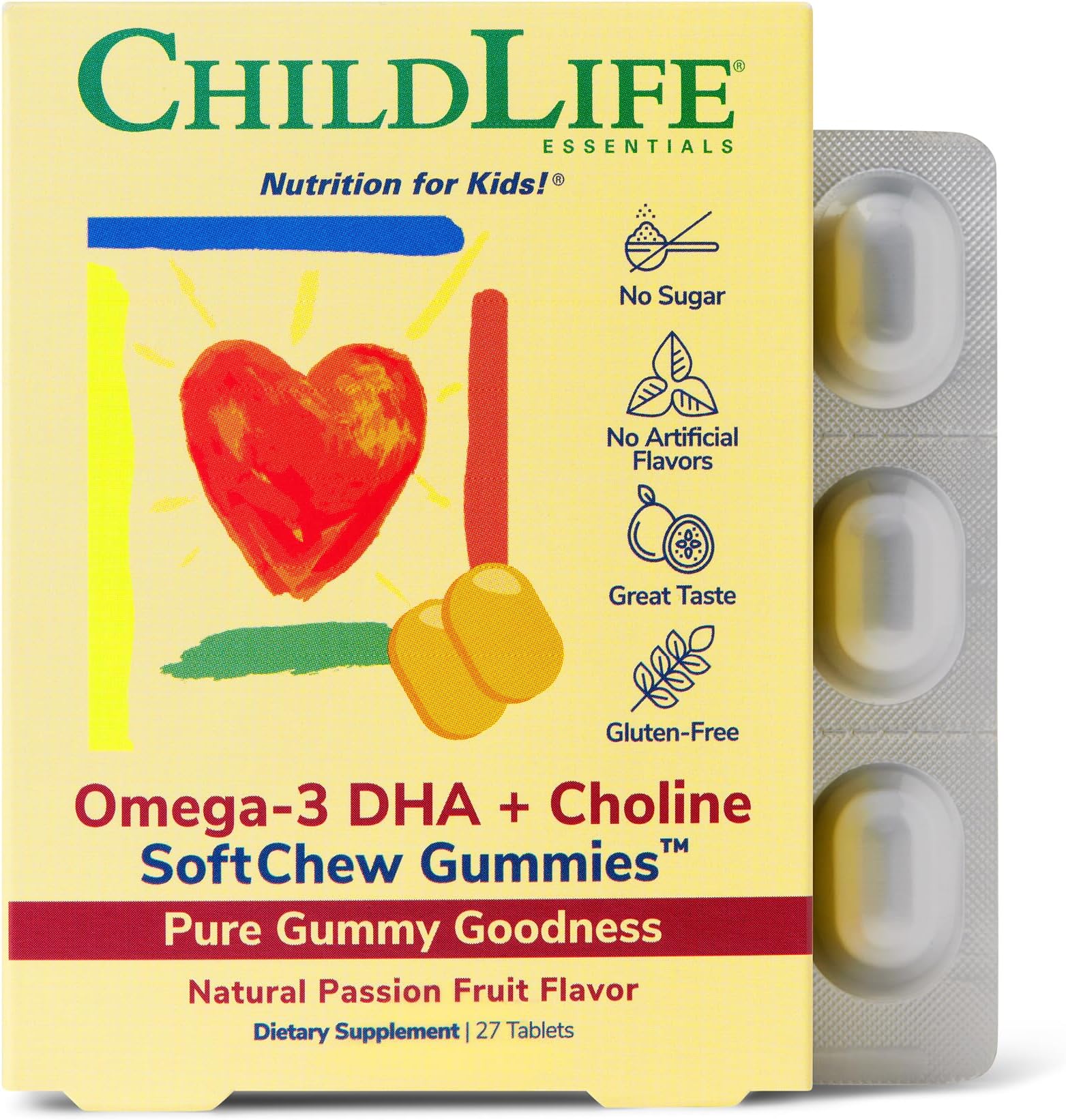 Amazon.com: CHILDLIFE ESSENTIALS Omega-3 DHA + Choline SoftChew Gummies ...